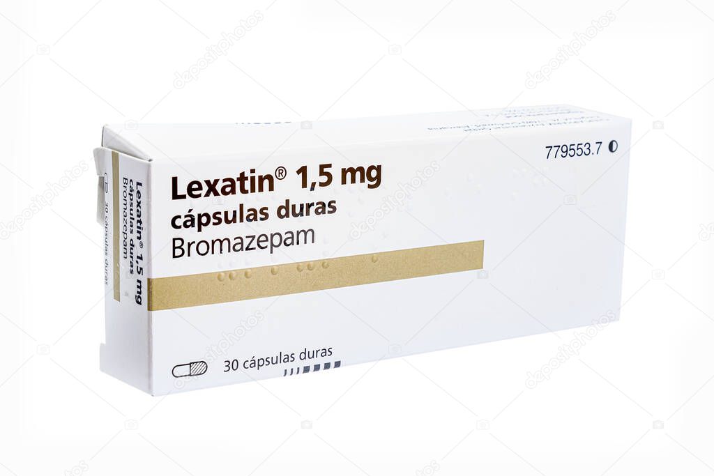 Huelva, España - 23 de julio de 2020: Marca Lexatin de Bromazepam ...