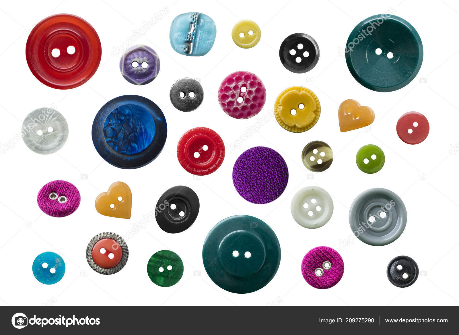 Collection Photographed Buttons Different Sizes Colors White Background ...