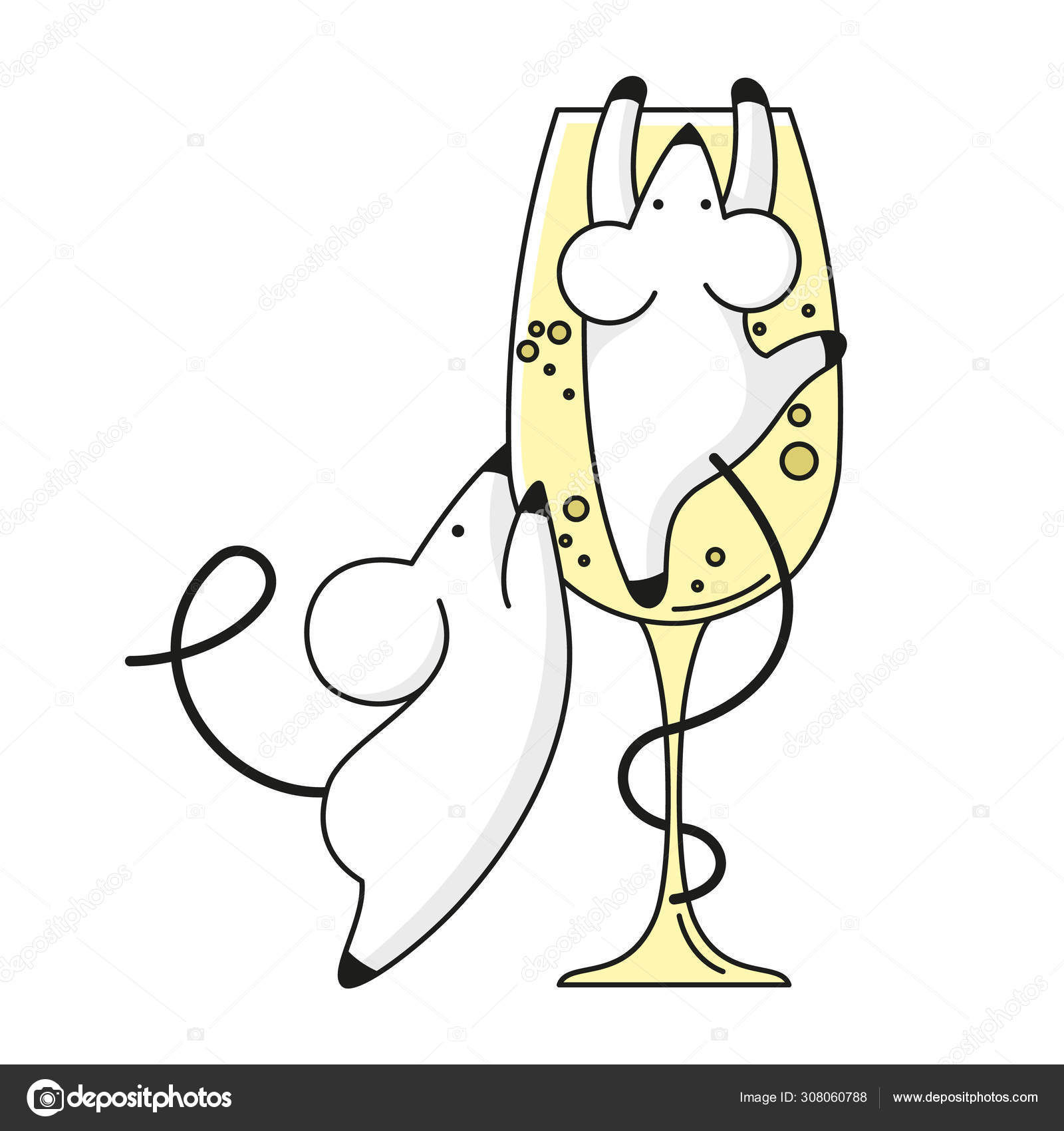 Two Cartoon Mouse Climbing Glass Champagne Symbol 2020 Vector ...