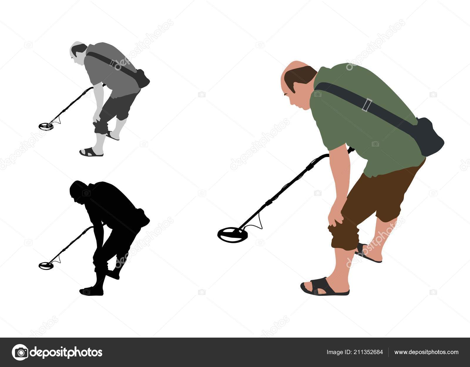 Man Shorts Slippers Using Metal Detector Beach Stock Vector Image by ...