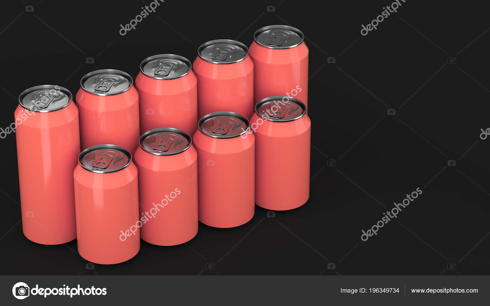 Big Small Red Soda Cans Standing Two Raws Black Background Stock Photo ...