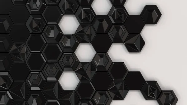 Abstract 3d background made of black hexagons on white background. Wall of hexagons. Honeycomb ...