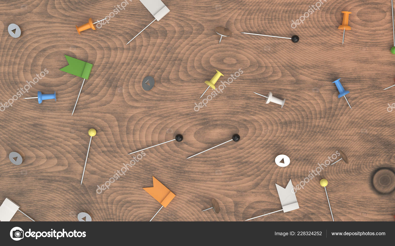 Pattern from colorful push pins on wooden background Stock Photo by ...