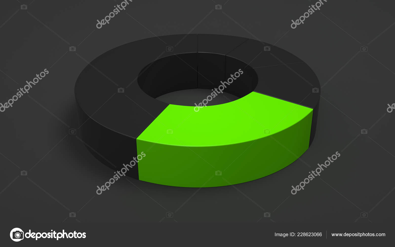 Black Ring Pie Chart One Green Sector Black Background Infographic ...