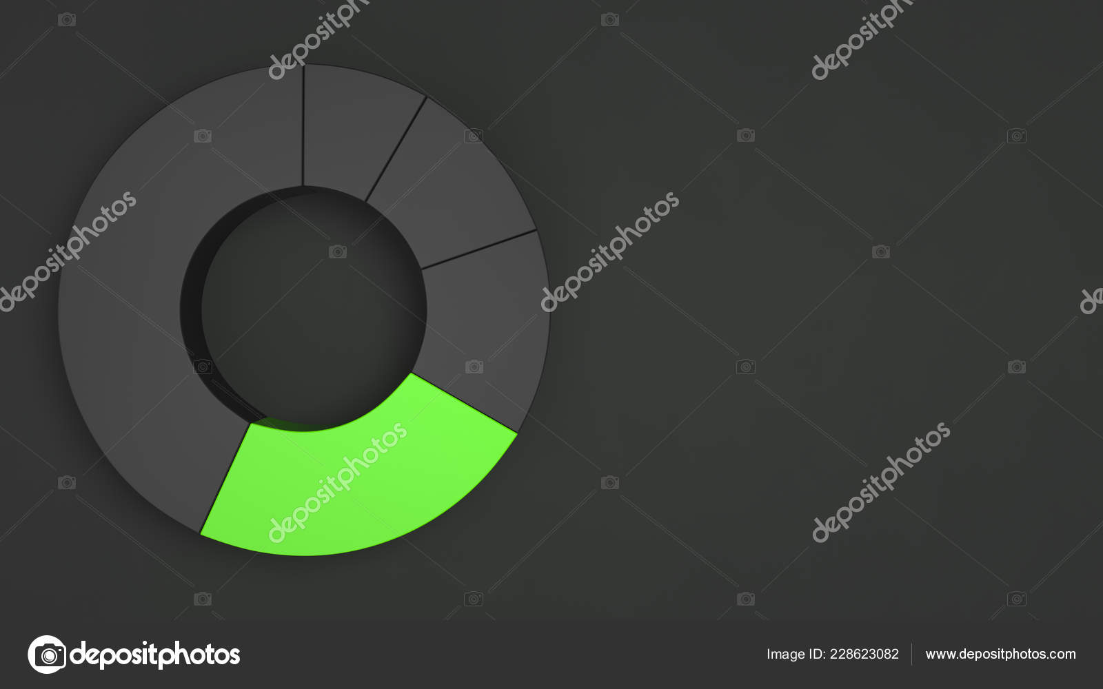 Black Ring Pie Chart One Green Sector Black Background Infographic ...
