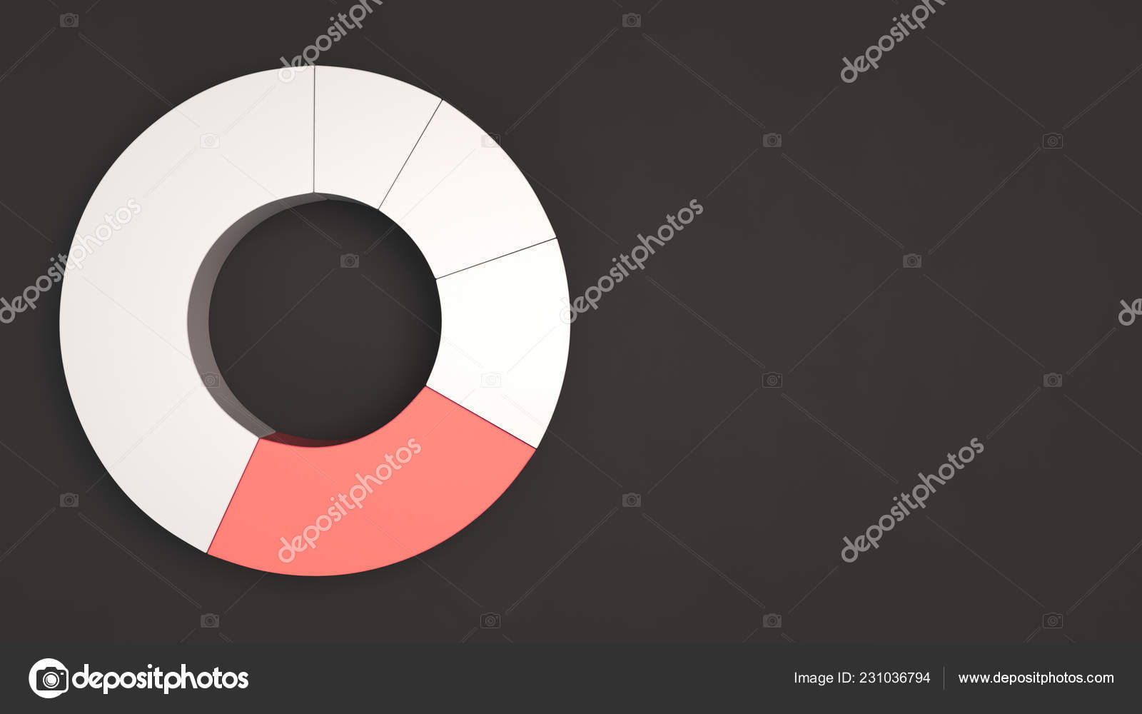 White Ring Pie Chart One Red Sector Black Background Infographic Stock ...