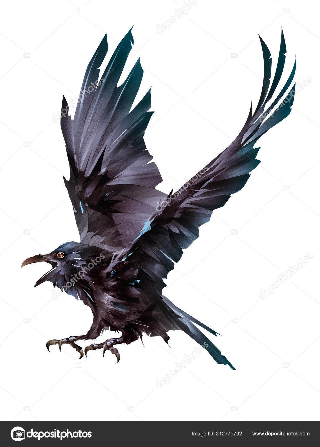 Flying colored bird painted Raven on a white background — Stock Photo ...