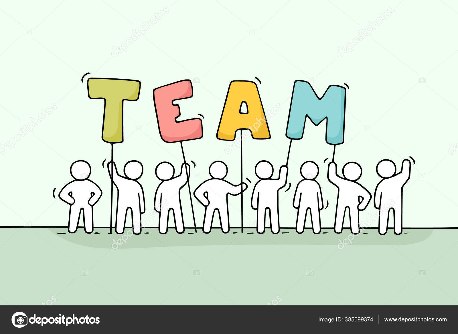 Sketch Working Little People Word Team Doodle Cute Miniature Scene ...