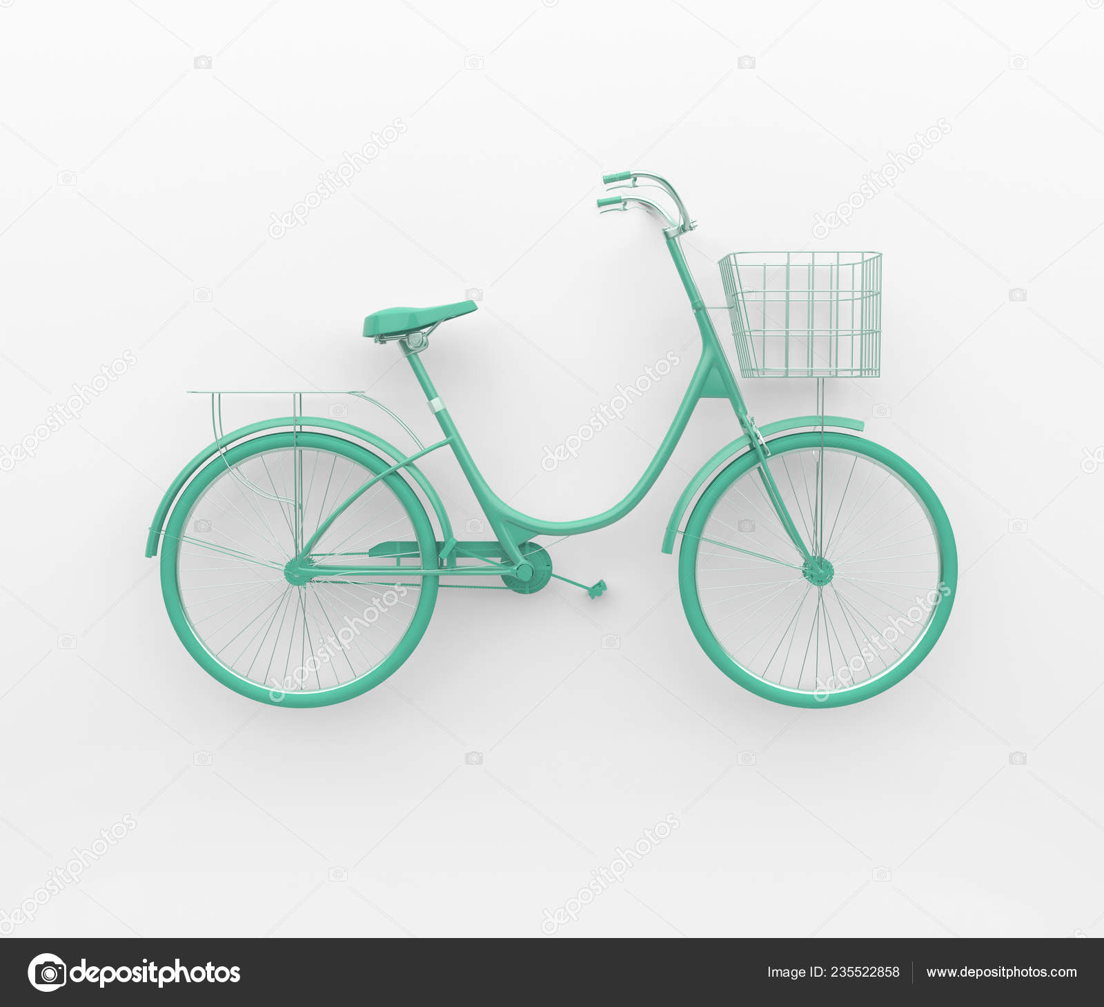 Single Retro Bicycle Painted Monochrome Turquoise Isolated White ...
