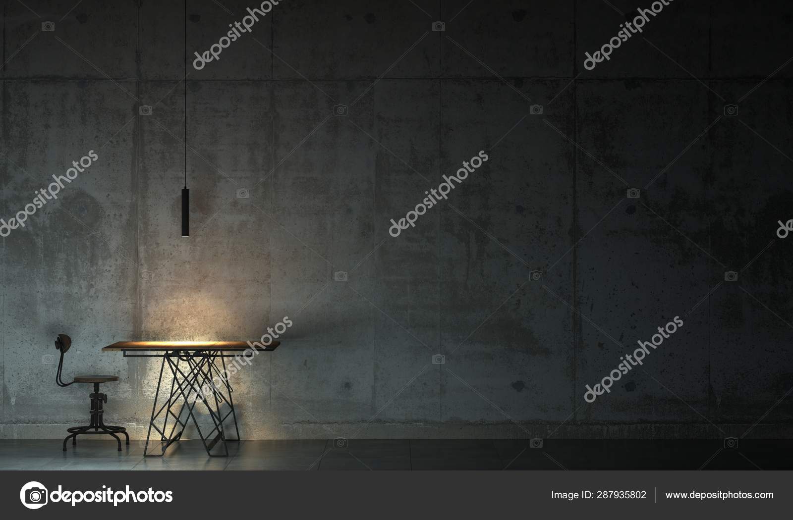 Dark Room Twilight One Table One Chair Gloomy Interior Loft — Stock ...