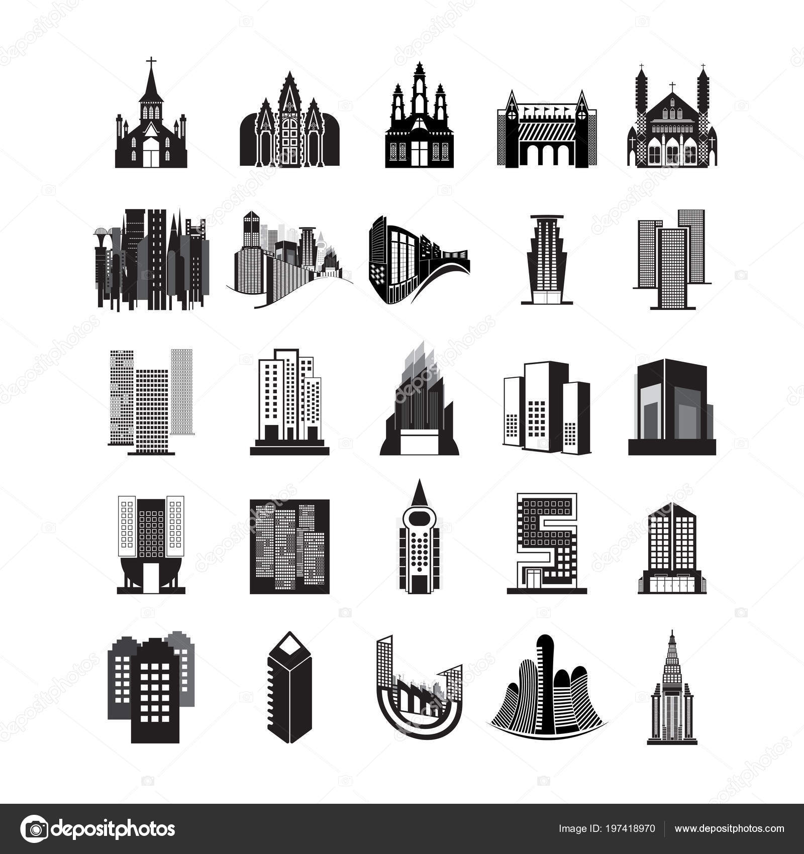 Vector set of various buildings. on white background Stock Vector by ...