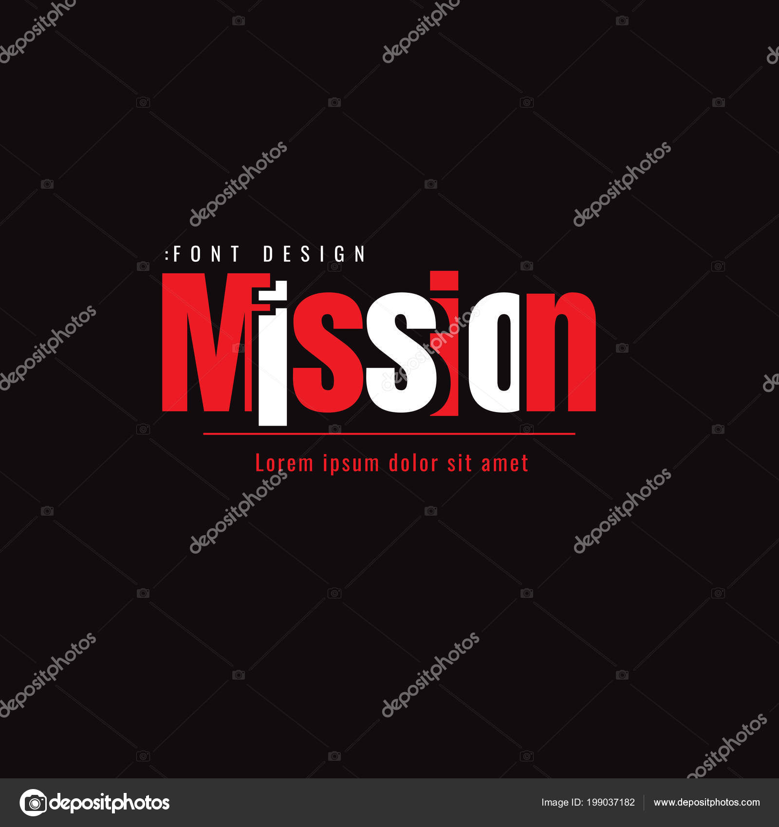 Font Design Mission Black Background Cut Short Modern Vector Stock ...