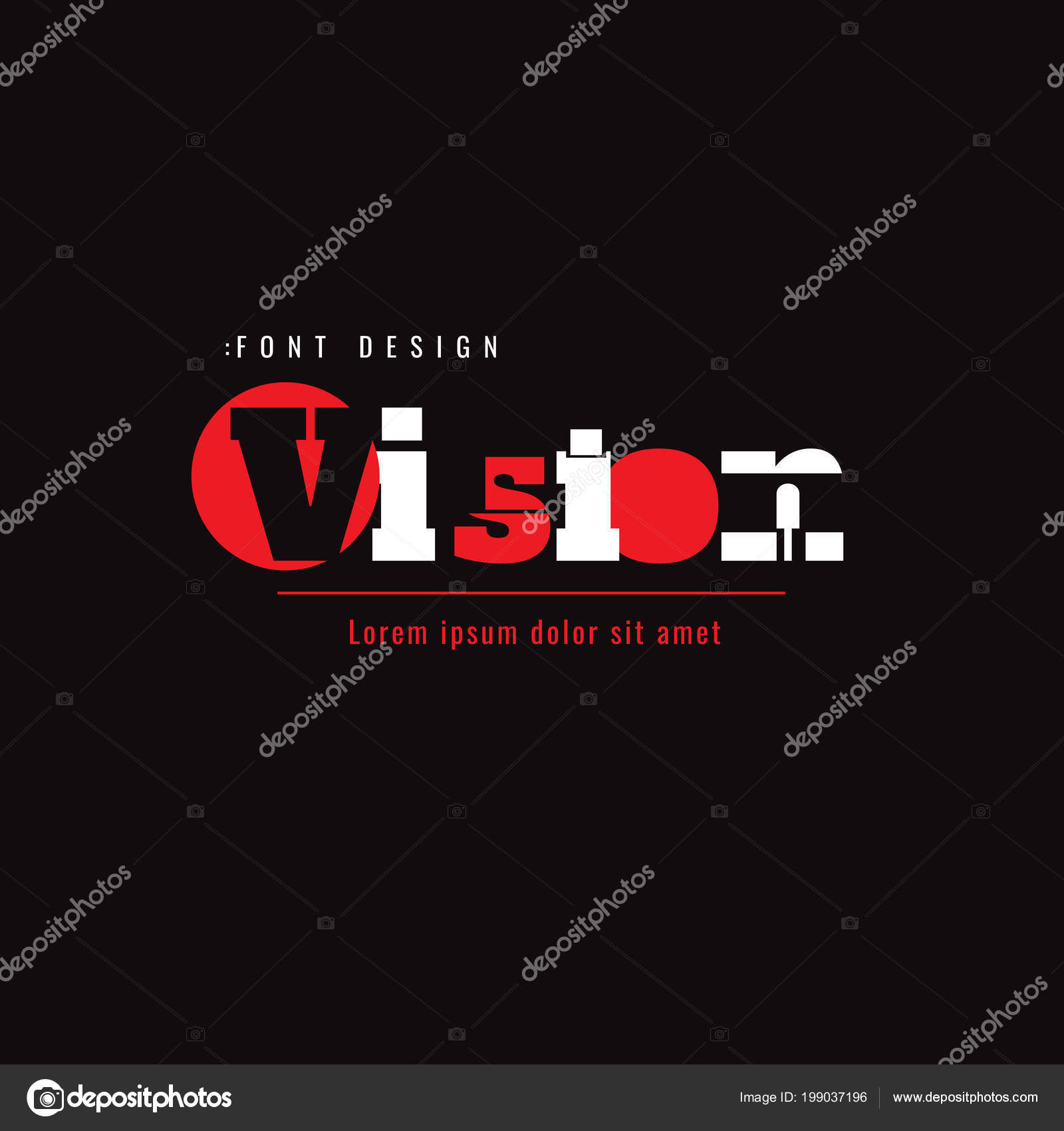 Font Design Vision Black Background Cut Short Modern Vector Stock ...