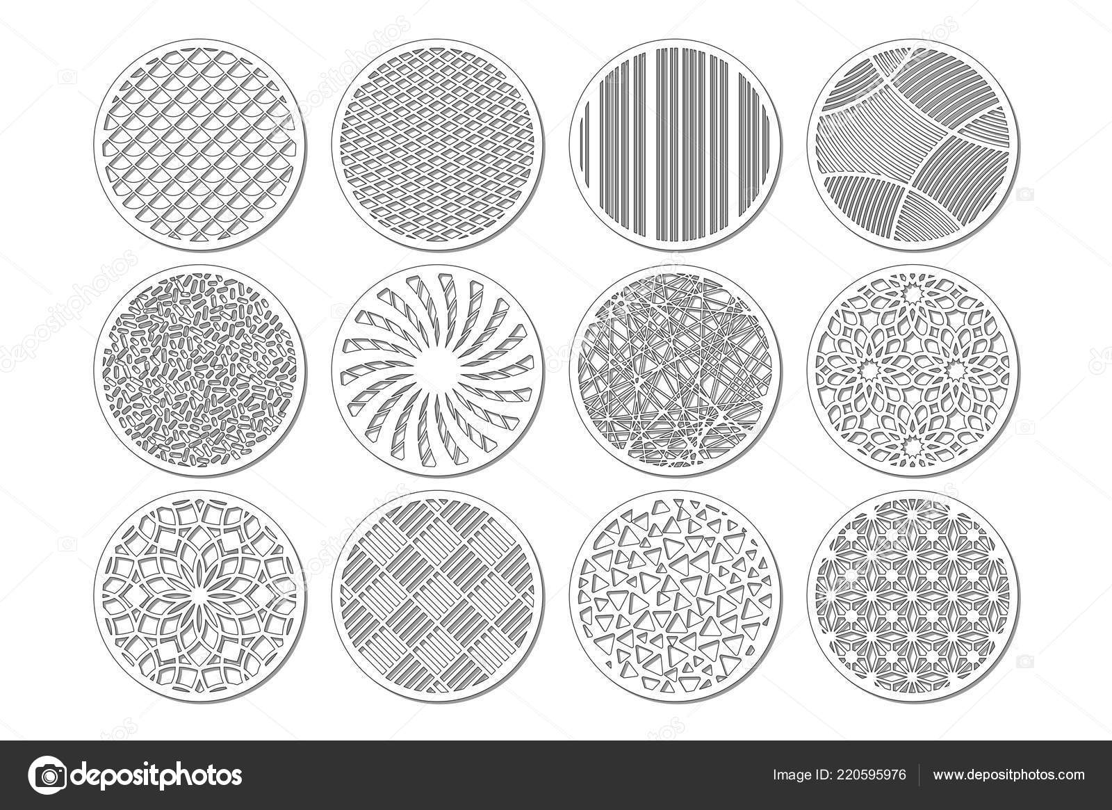 Set round template for cutting. Abstract line, geometric pattern. Laser ...