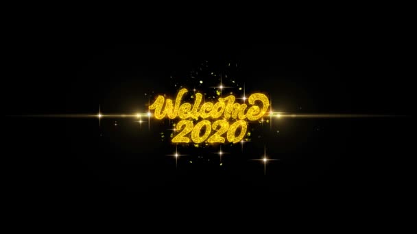 Welcome 2020 Golden Text Blinking Particles with Golden Fireworks ...