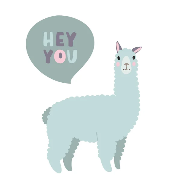Cute vector flat illustration. Isolated green lamas head with Oh, baby ...