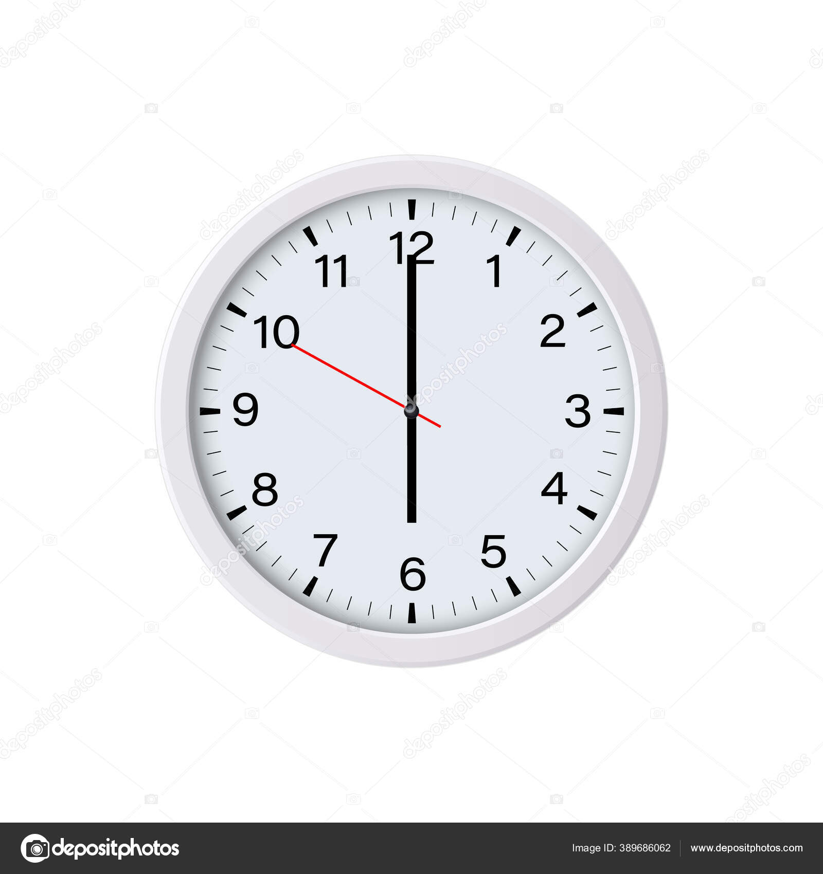 White Wall Clock Showing Six O'clock Isolated Vector Illustration Stock ...