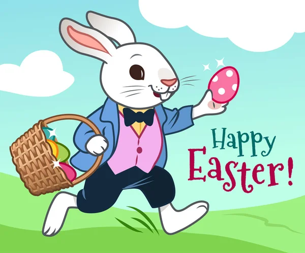 Easter bunny running with basket full of chocolate eggs coloring page ...