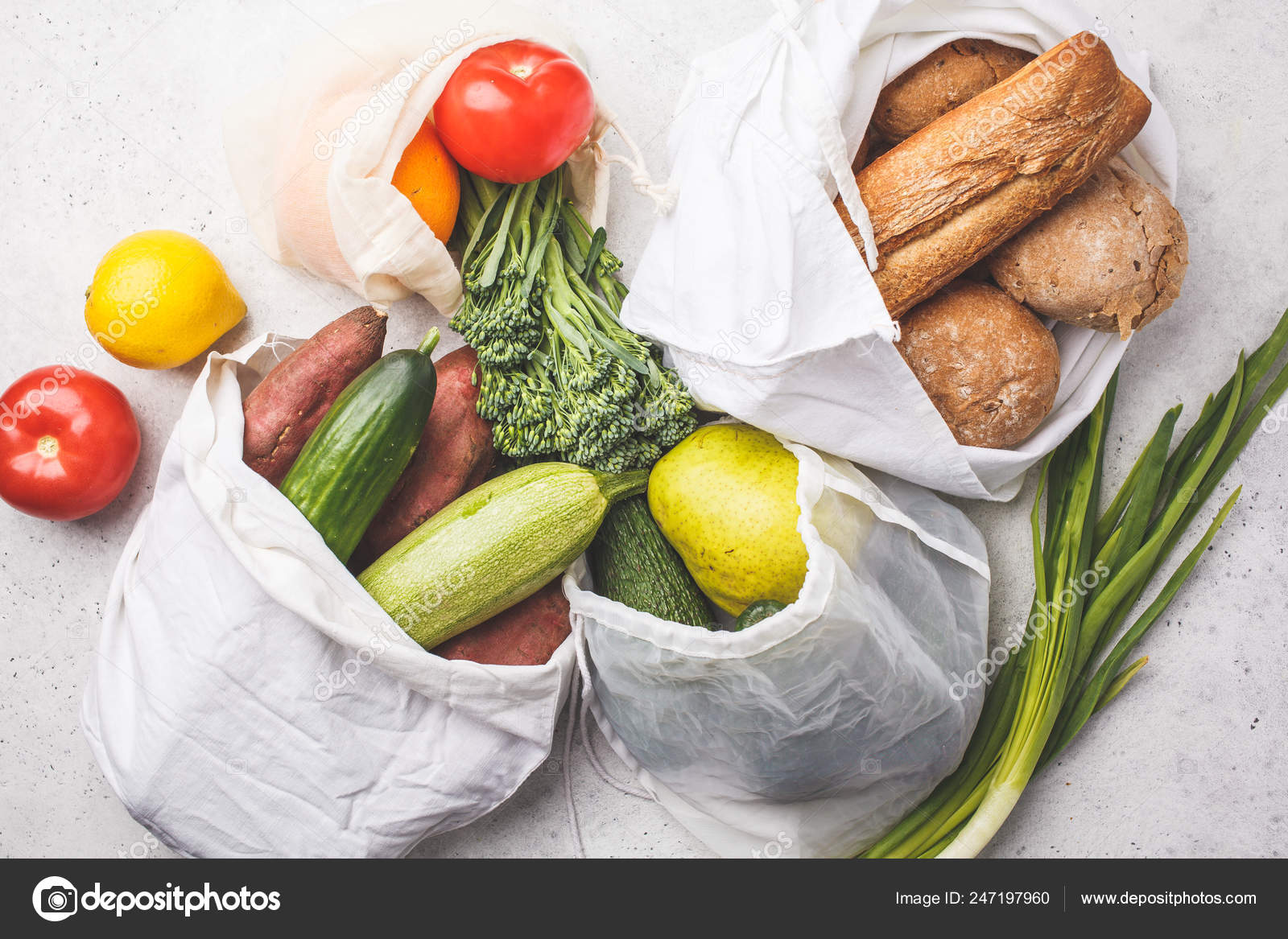 Zero Waste Concept Eco Bags Fruits Vegetables Eco Friendly Vegan Stock ...