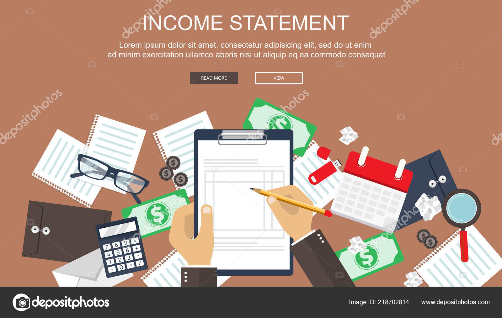 Invoice Financial Calculations Working Process Businessman Hands ...