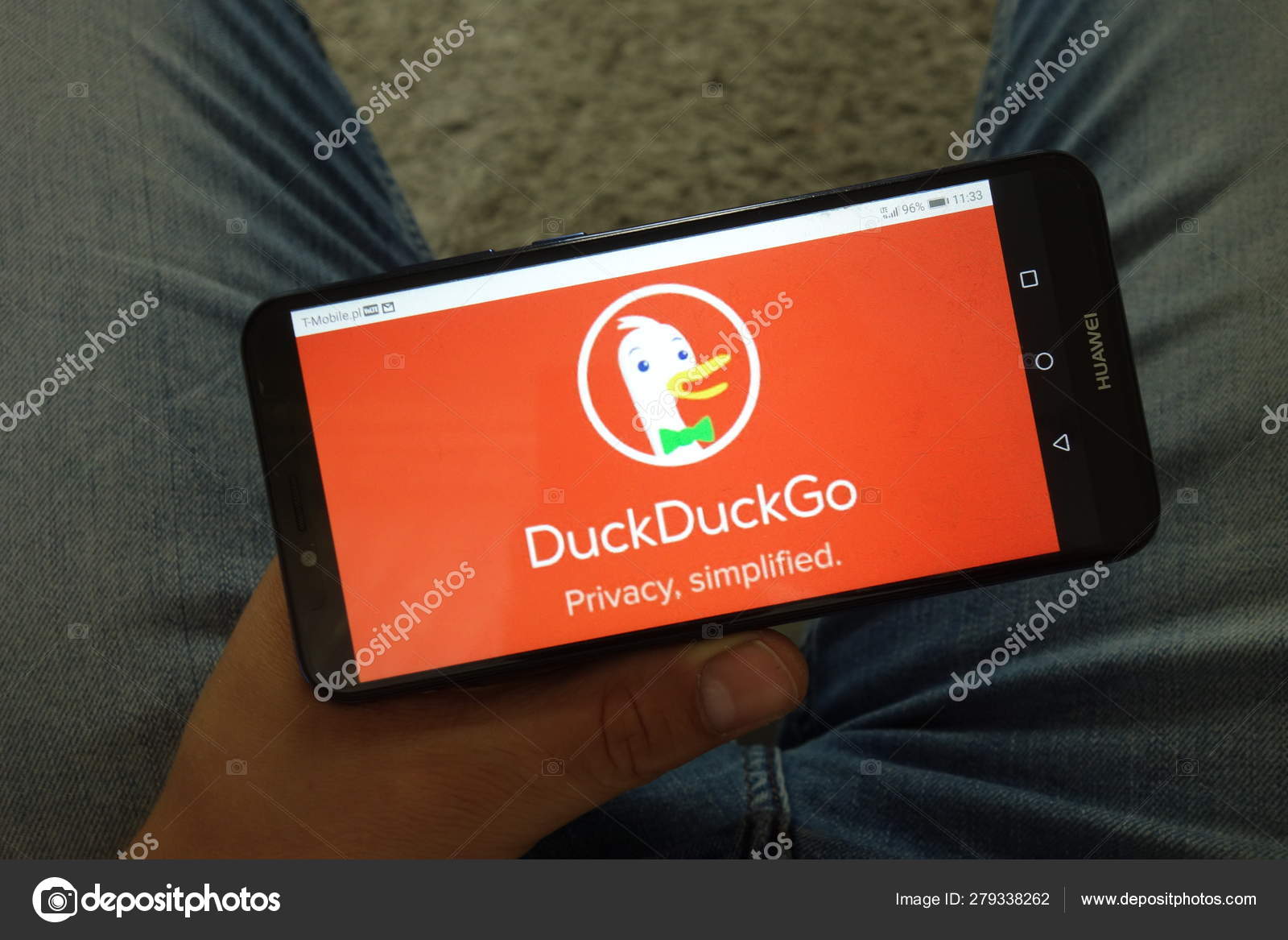 KONSKIE, POLAND - June 29, 2019: DuckDuckGo logo on mobile phone ...