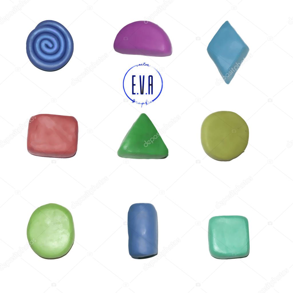 Formas geométricas brillantes de plastilina. 2023