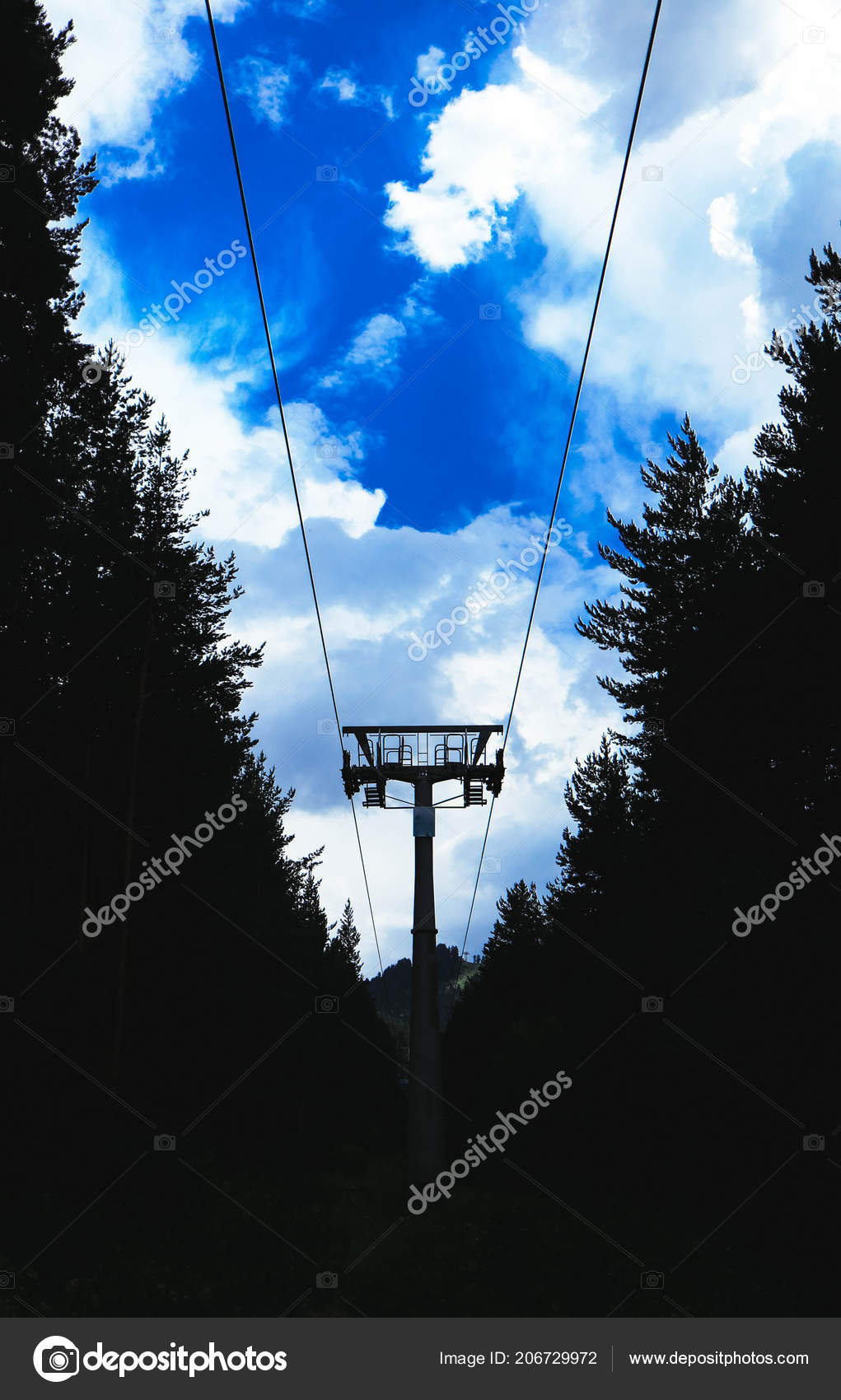 Steel Cable Way Tower Construction Blue Sky Background Mountain Rope ...