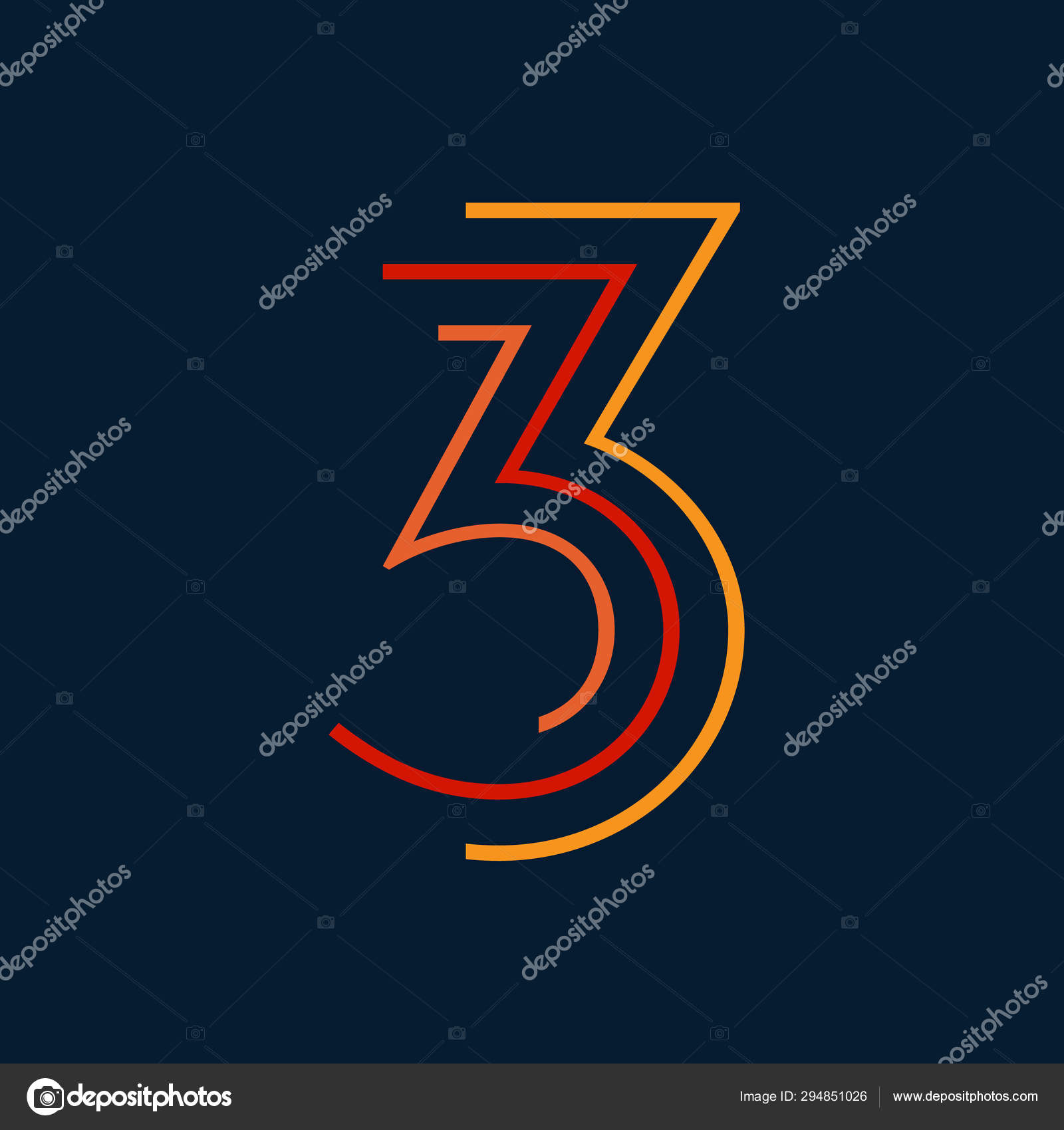 Number Three Third Vector Font Alphabet Modern Dynamic Flat Design ...
