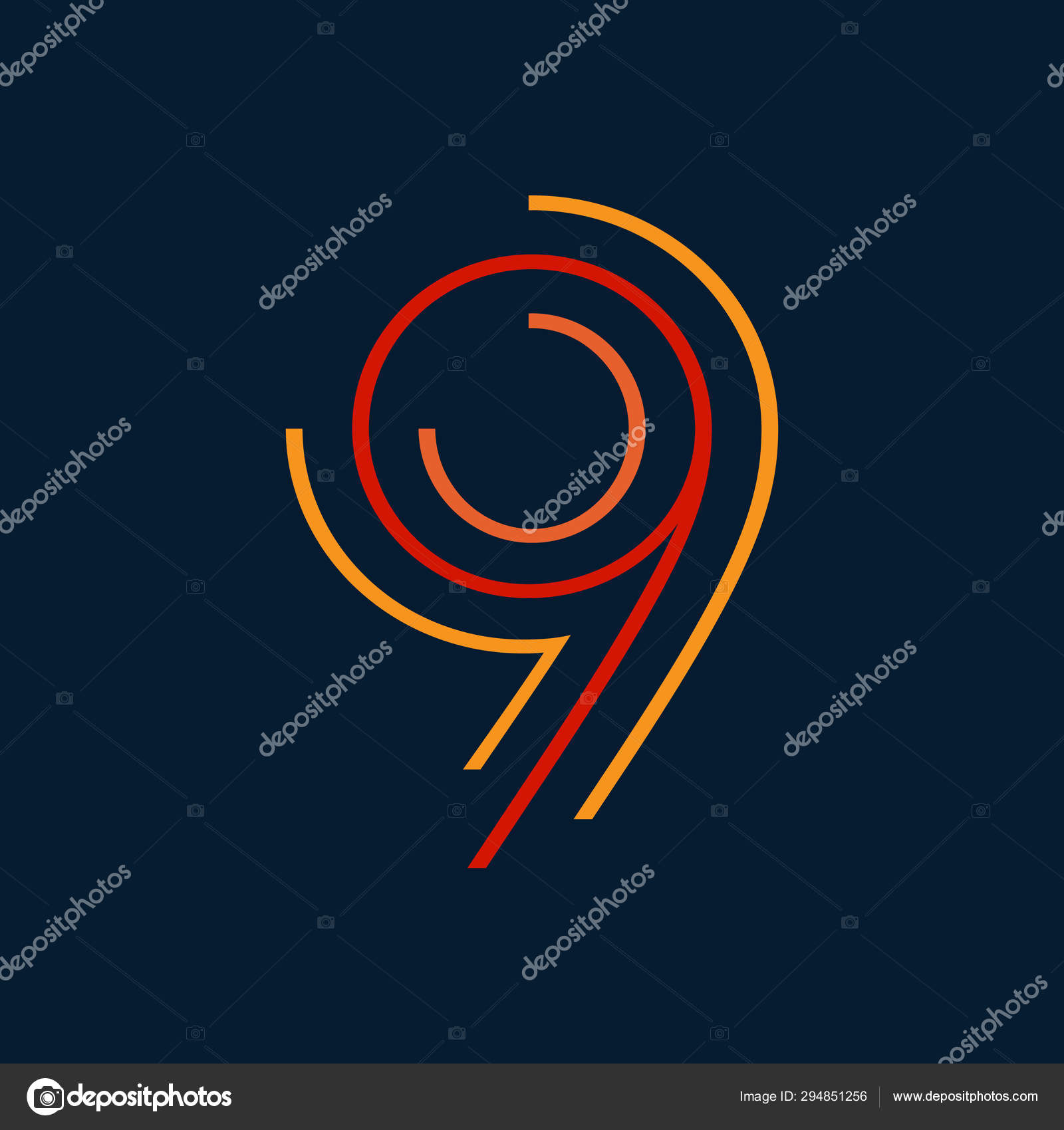 Number Nine Vector Font Alphabet Modern Dynamic Flat Design Brilliant ...