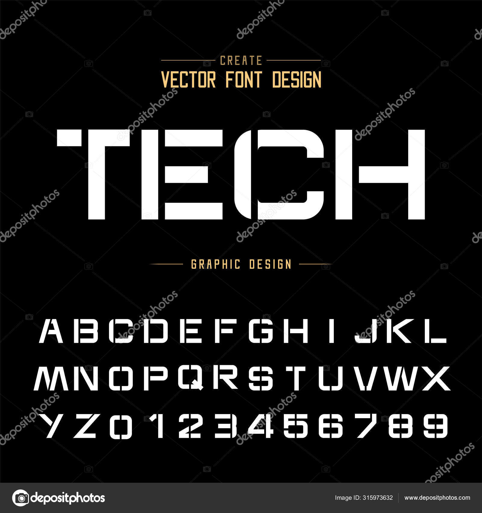 Tech Font Alphabet Vector Technology Design Typeface Letter Number ...
