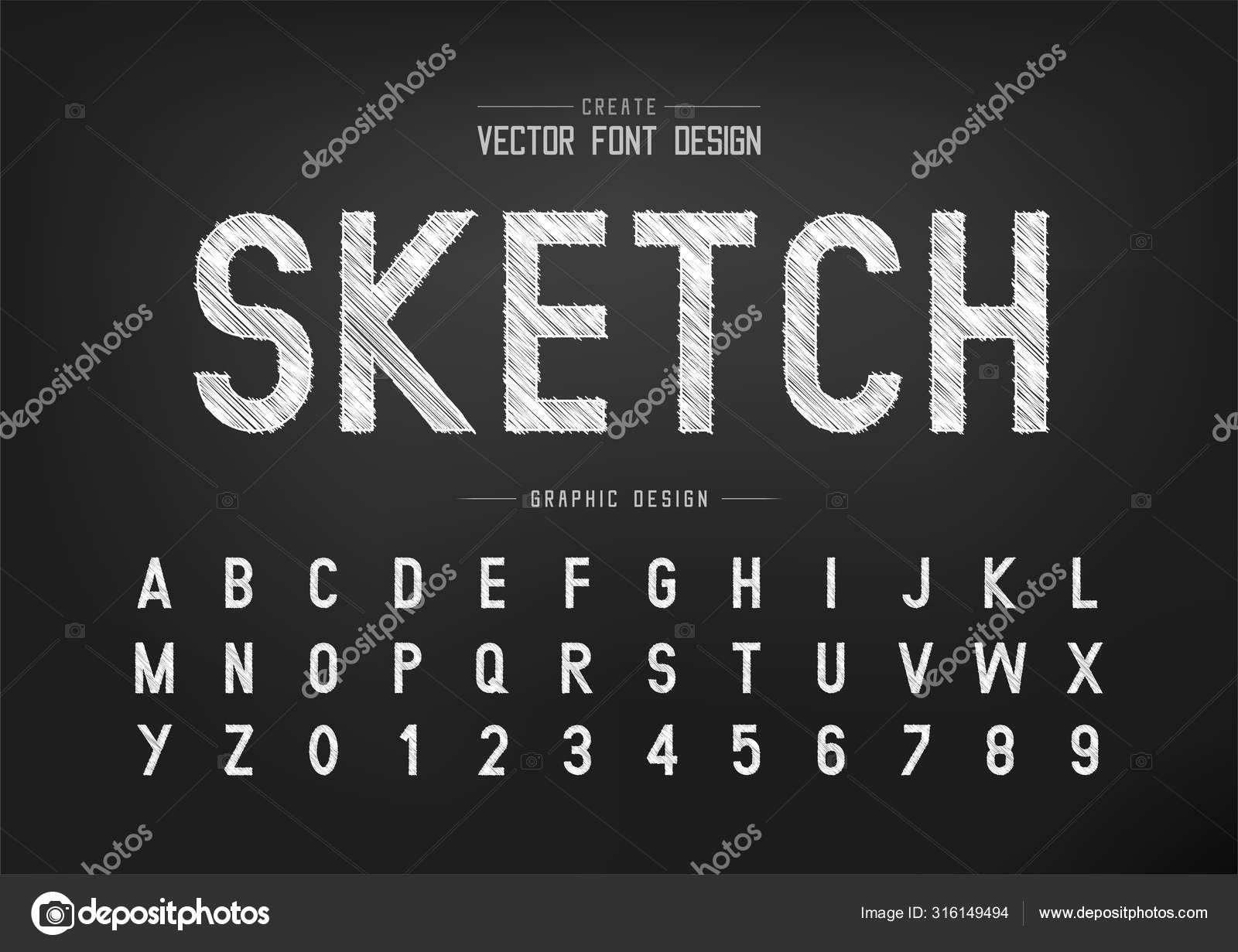 Bosquejo Fuente Vector Alfabeto Estilo Tipográfico Letra Diseño Números ...