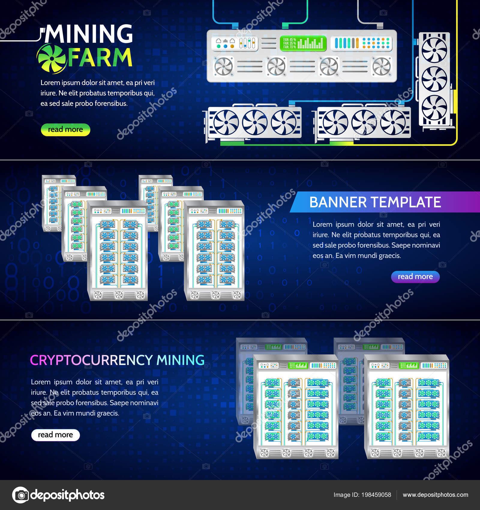 Cryptocurrency Concept Banner Background Video Card Fans Mining Farms ...