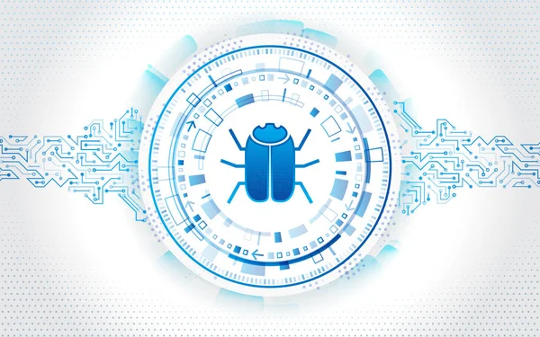 Abstract high tech circuit board with hacker bug on the dark background ...