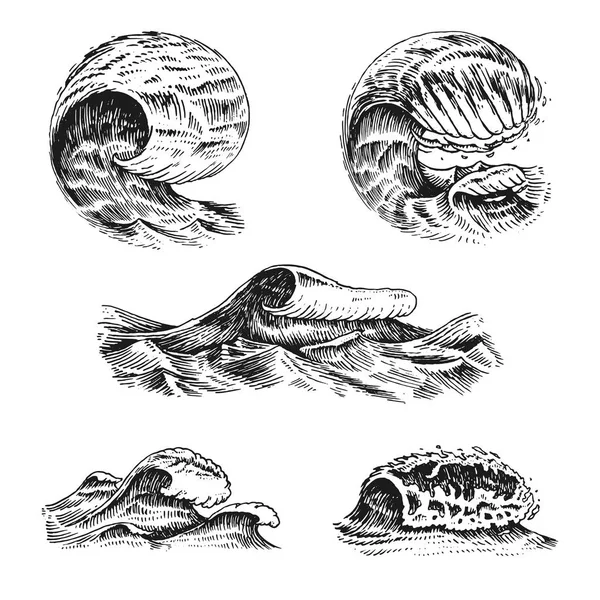 Atlantic tidal waves. Vintage old engraved hand drawn labels. Marine ...