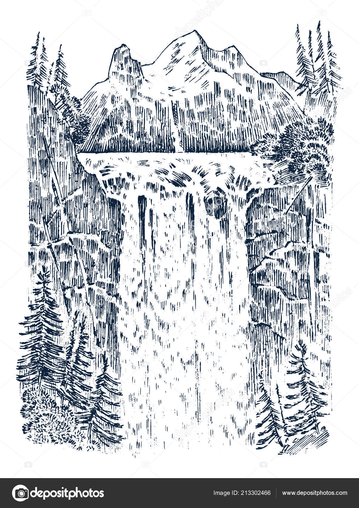 Mountain Waterfall Drawings