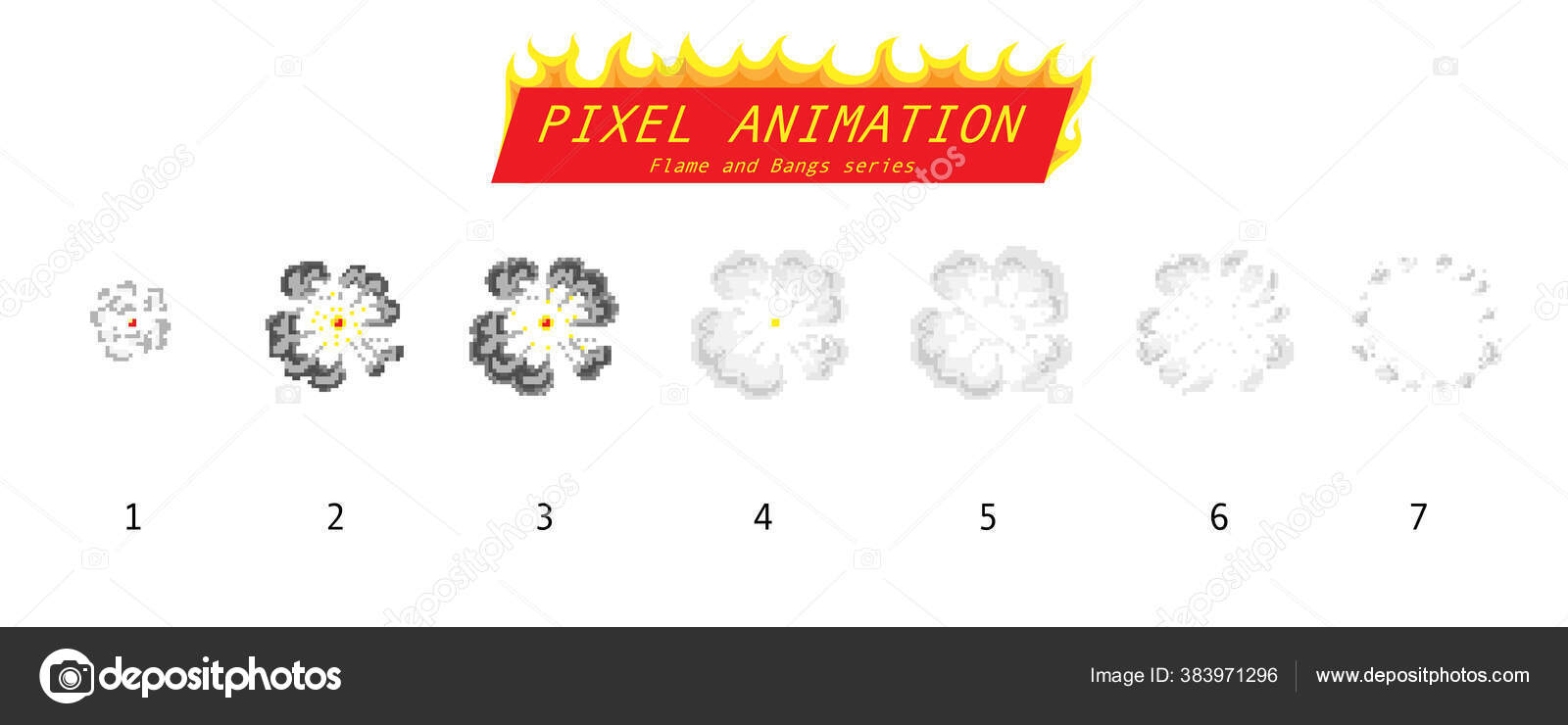 Pixel art 8 bit fire objects. Game icons set. Comic boom flame effects ...