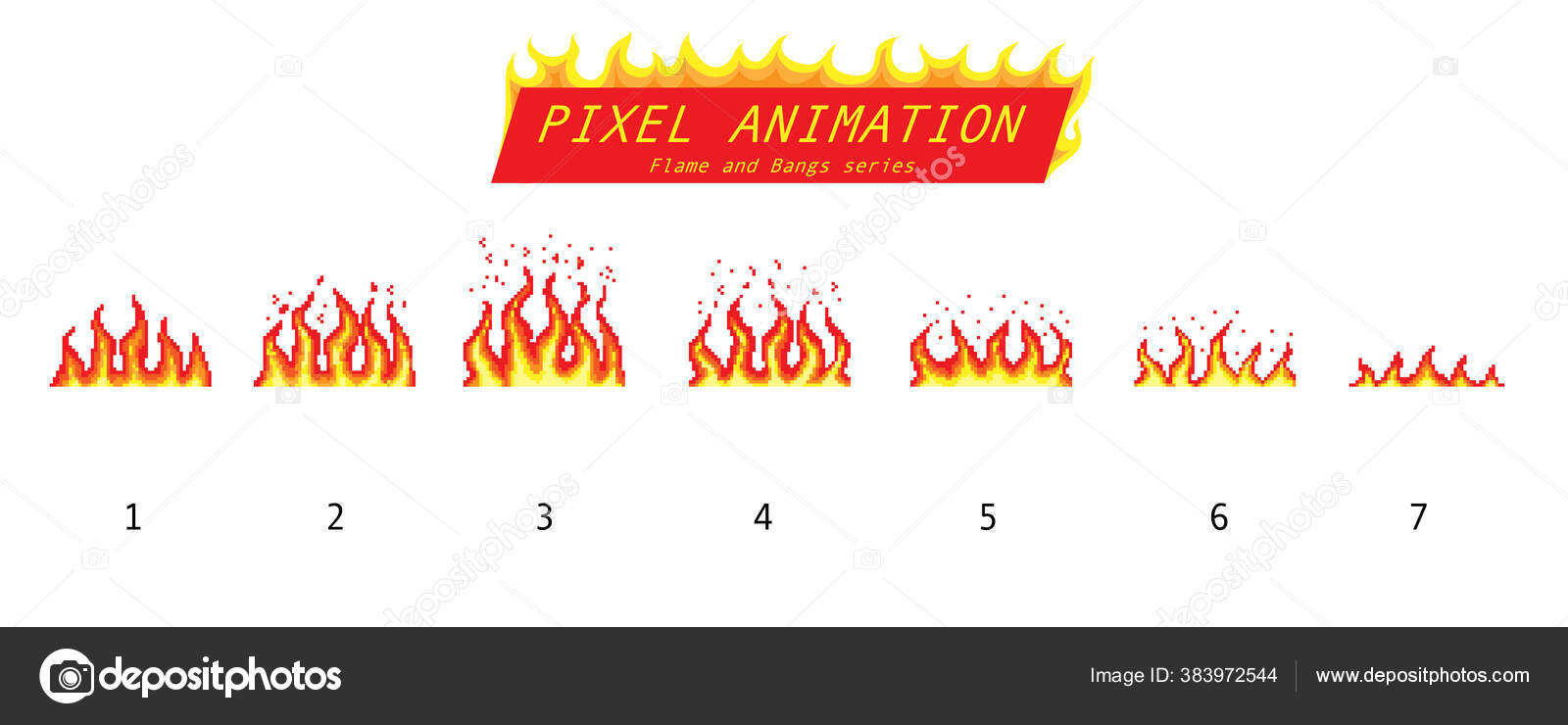 Pixel art 8 bit fire objects. Game icons set. Comic boom flame effects ...