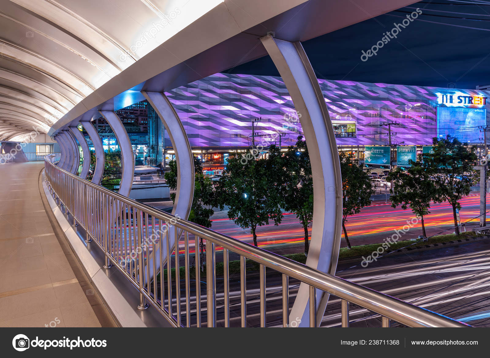 Bangkok Thailand July Night View Street Shopping Mall Modern Footbridge ...