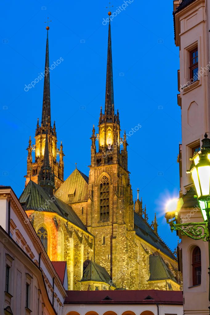Vista de la Catedral de San Pedro y San Pablo en Brno, República Checa ...