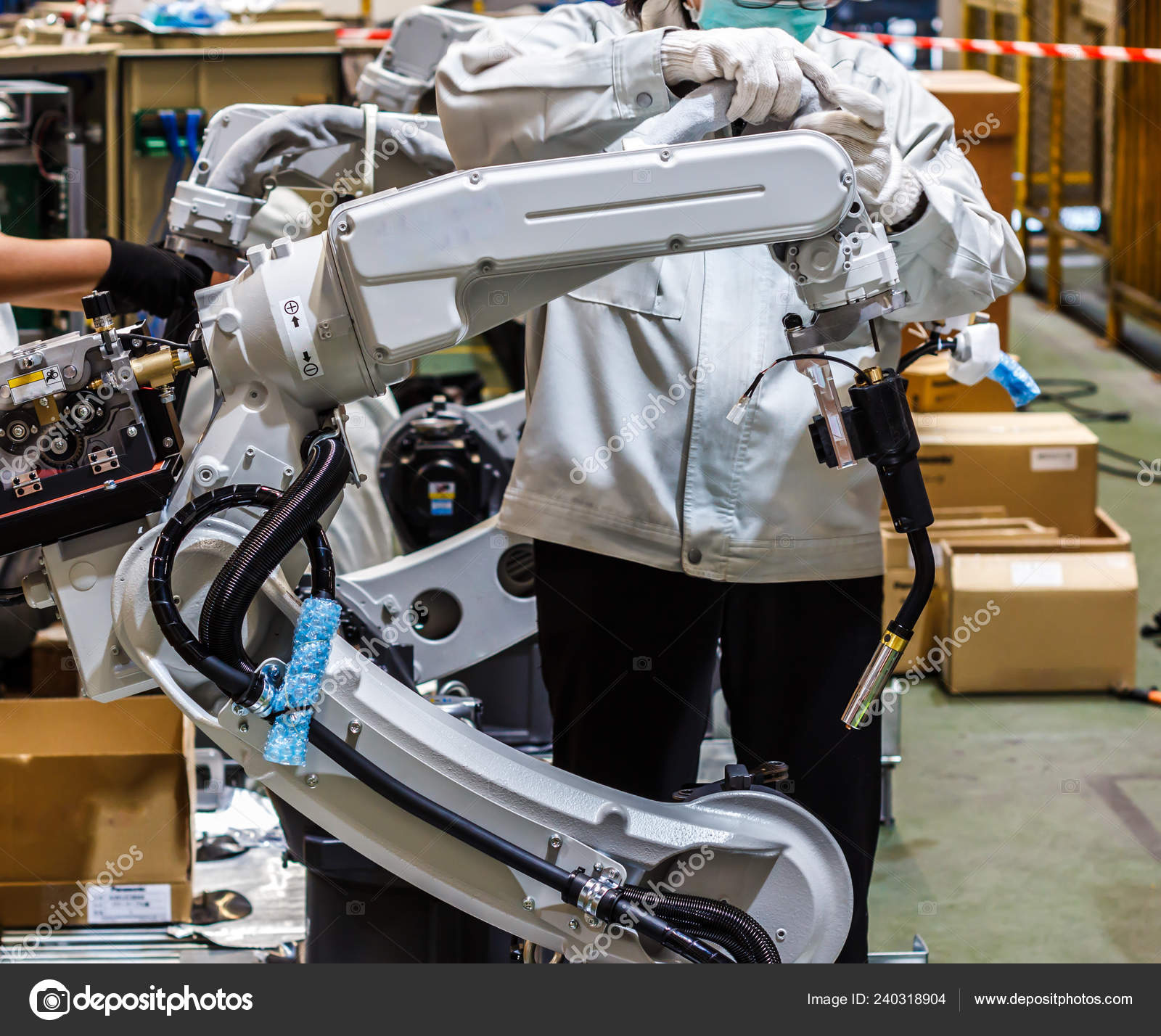 Assembly Industrial Robots People Work Robots Industry Stock Photo by ...