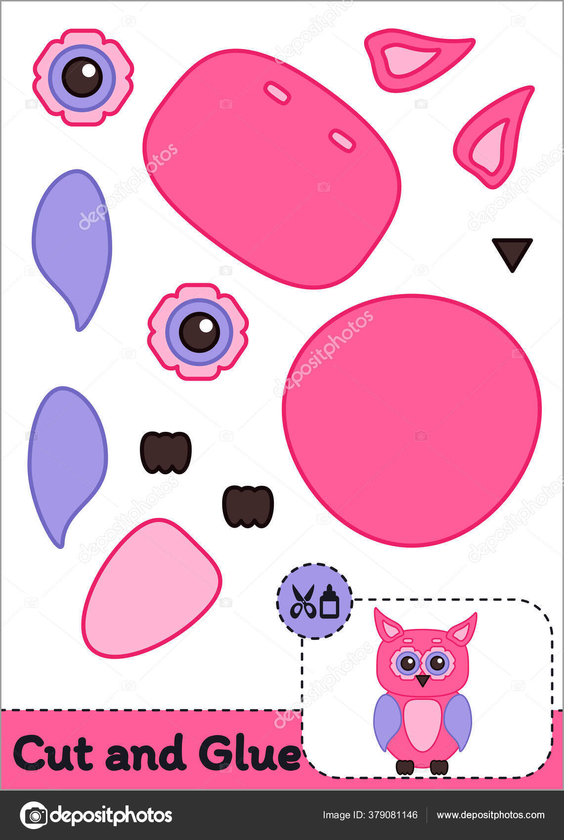Cut Glue Worksheet Owl Stock Vector by ©Ayake 379081146