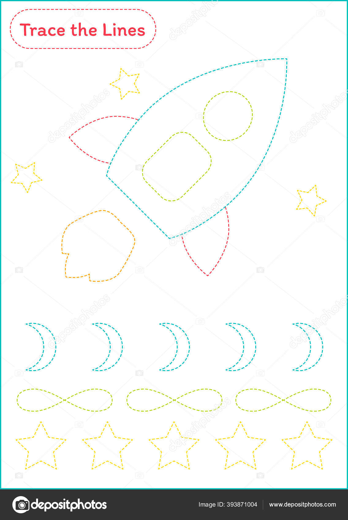 Trace Lines Worksheet Handwriting Practice Rocket Stock Vector by ...