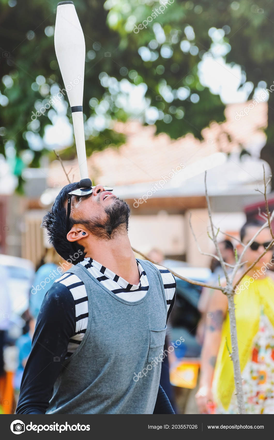 Campo Grande Brazil July 2018 Performance Juggler Balancing Bowling Pin ...
