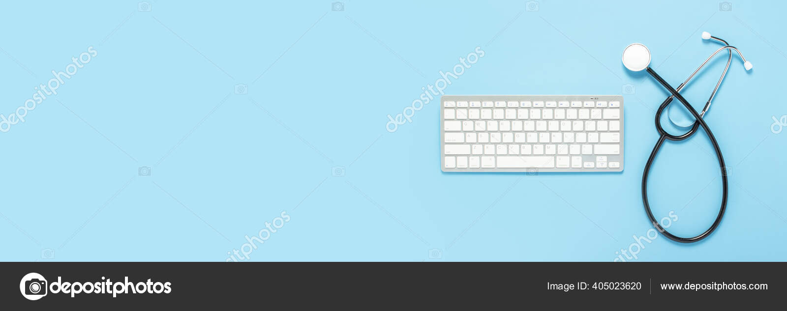 Keyboard Medical Stethoscope Blue Background Concept Medicine Hospital ...