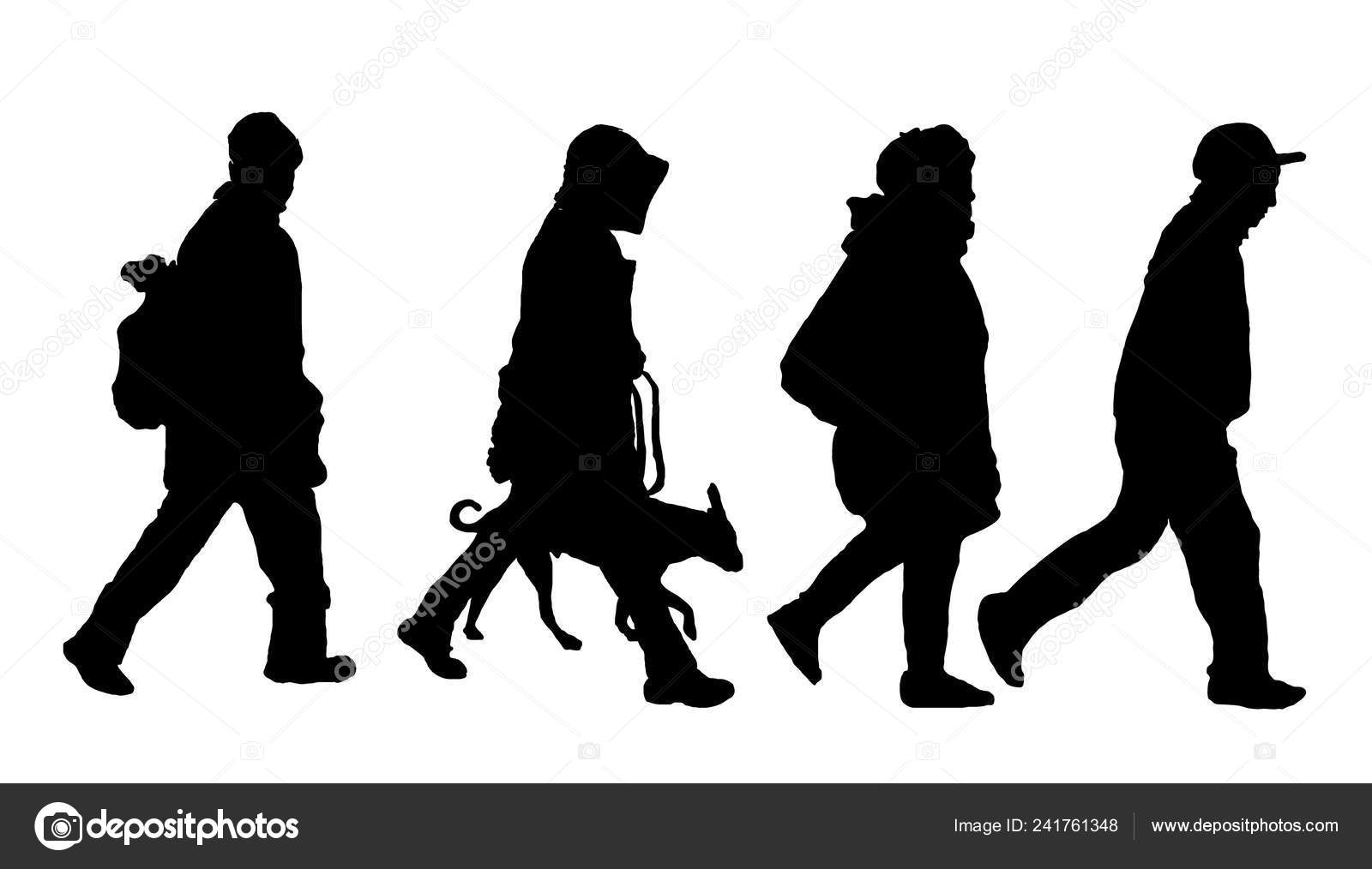 Silhouette Random Pedestrian Vector White Isolated Background Simple ...