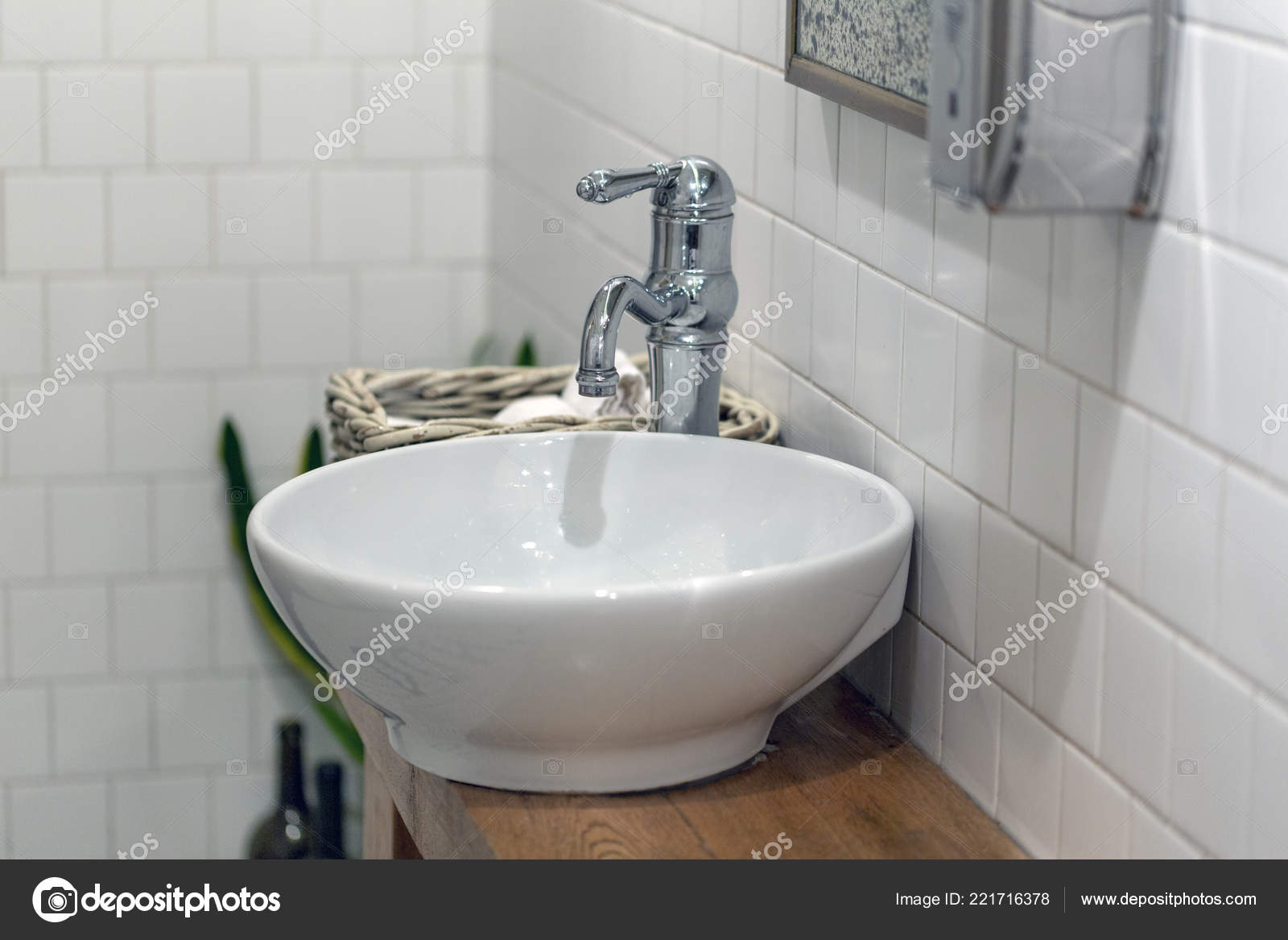 Basket Towels Bathroom Next Tap — Stock Photo © max_grpo #221716378