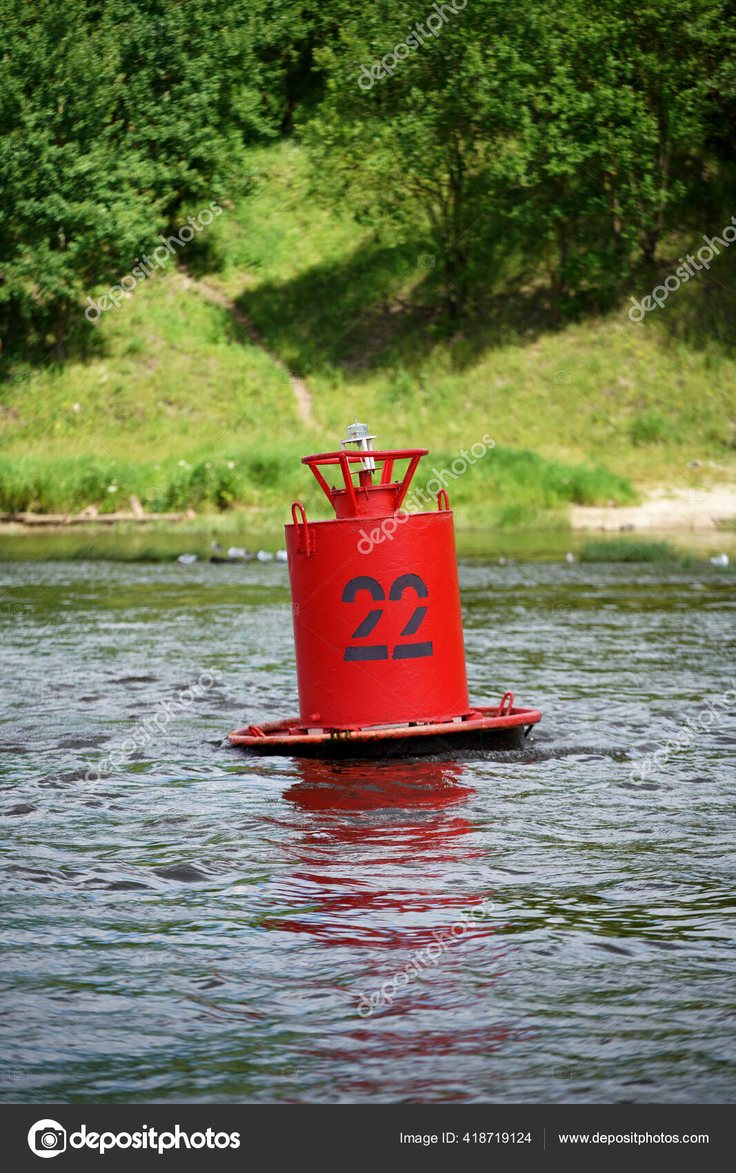 Red Buoy Beacon River Floating Sign — Stock Photo © max_grpo #418719124