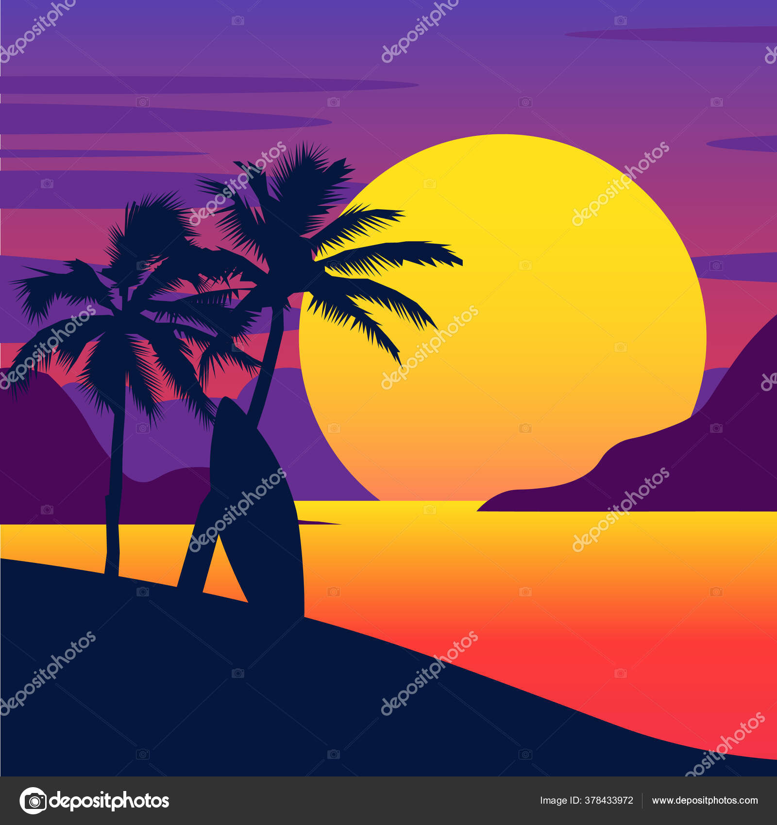 Tropical summer beach. Gradient beach sunset landscape. vector ...