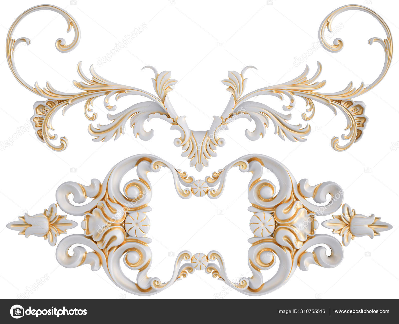 White ornament with gold patina on a white background. Isolated Stock Photo by ©Studiotan 310755516