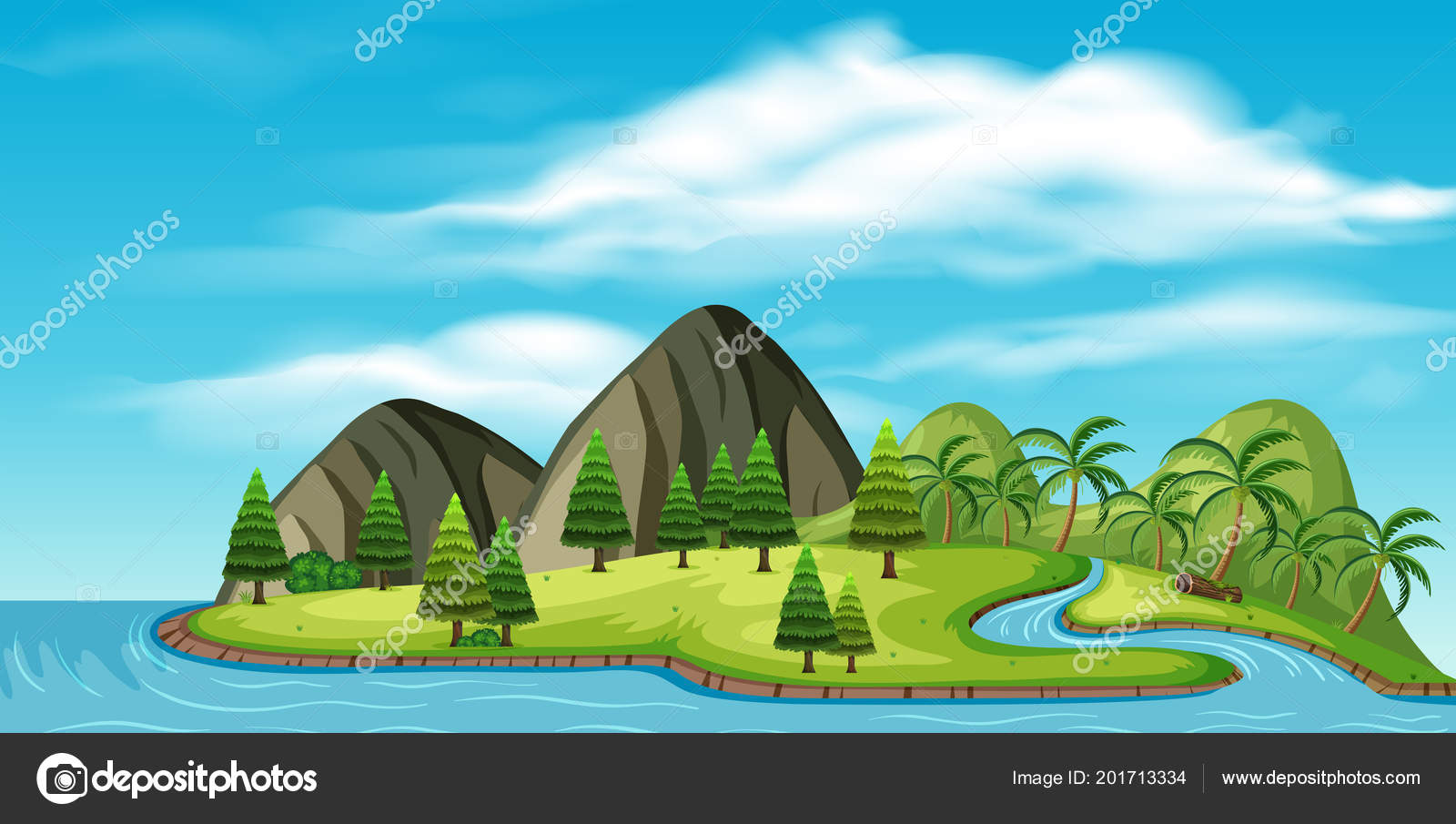 Natural Beautiful Tropical Island Illustration Stock Vector Image by ...